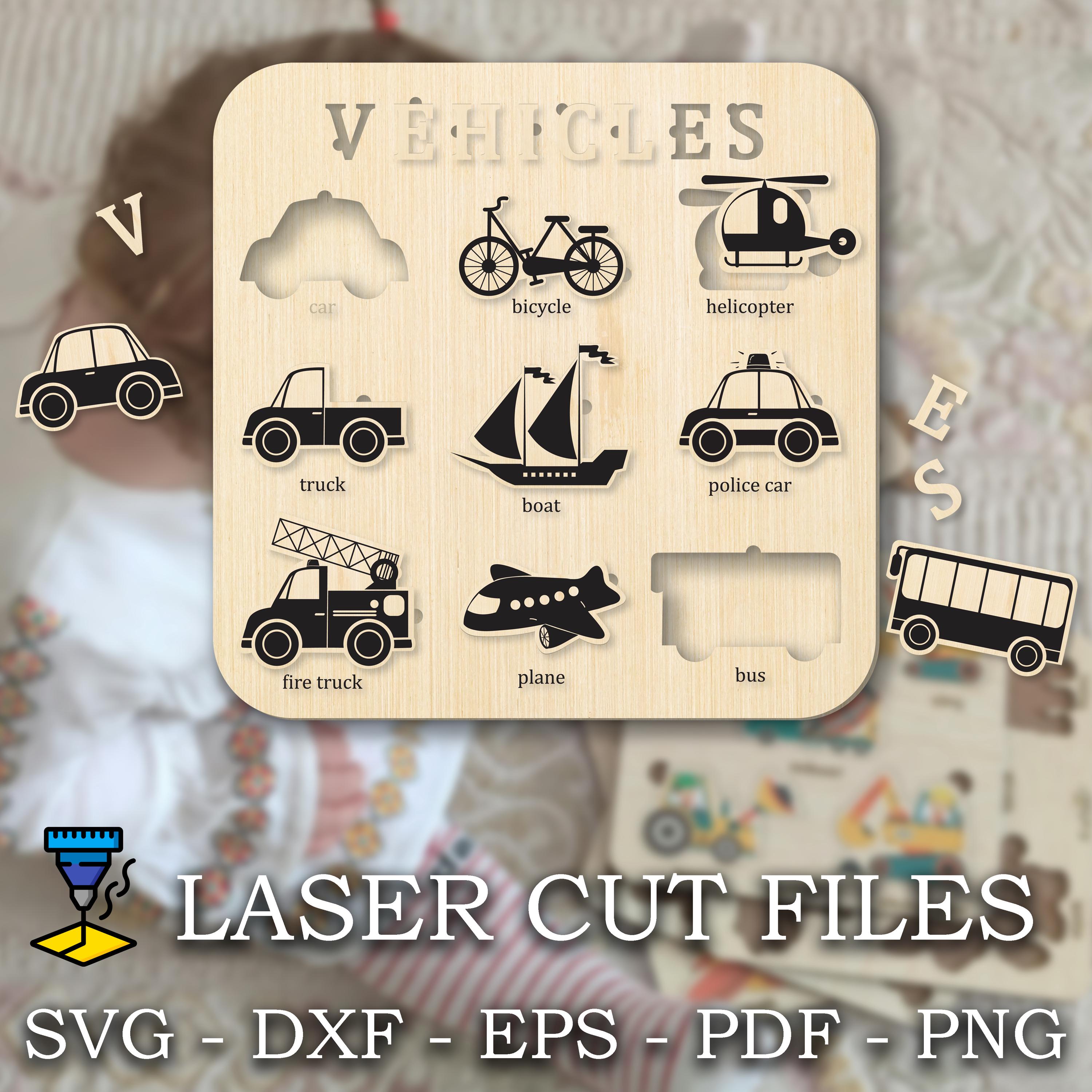 Laser Cut Vehicle Puzzle Template for Kids - SVG, Dxf, Eps, Pdf, Png ...