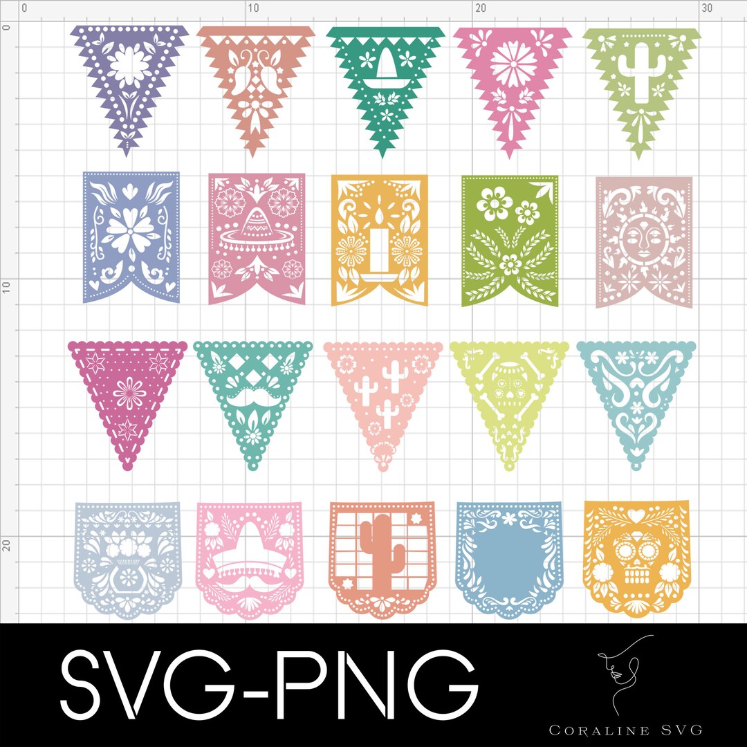 20pcs Papel Picado Template, Printable Mexican Banners, Cinco De Mayo ...