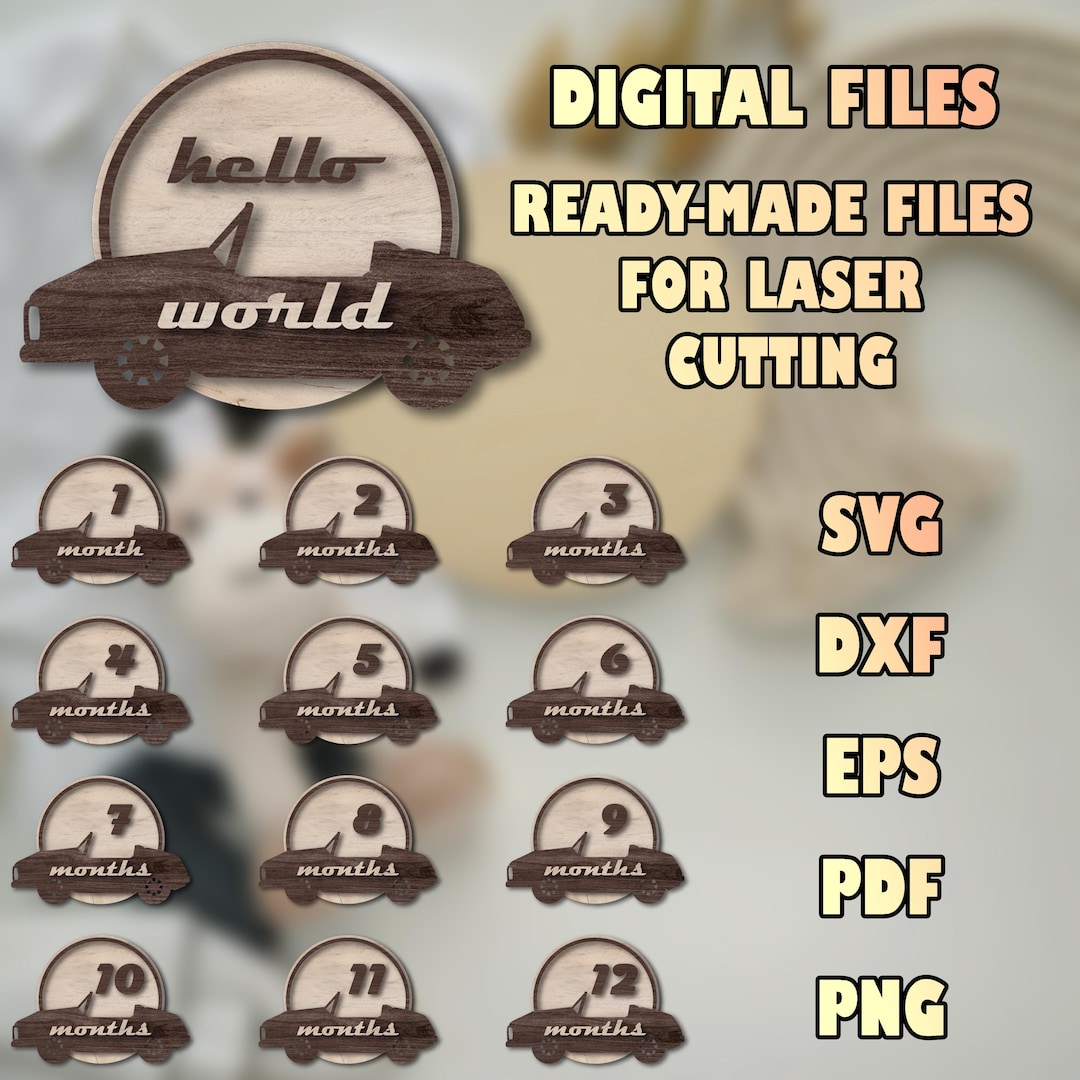 Car Patterned Baby Milestones SVG, Hello World Milestone Cards, Laser ...