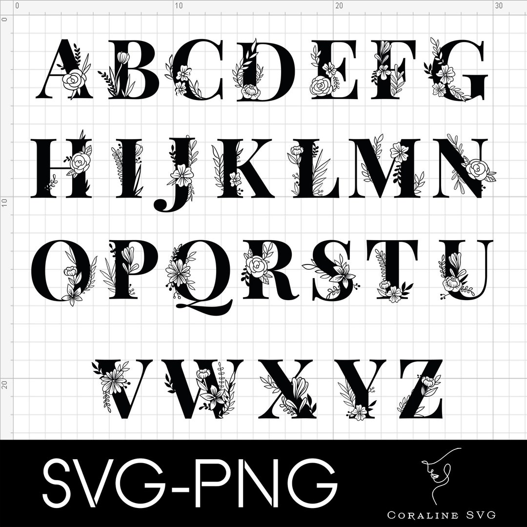 Floral Alphabet A to Z SVG PNG, Floral Letter Svg, Botanical Alphabet ...