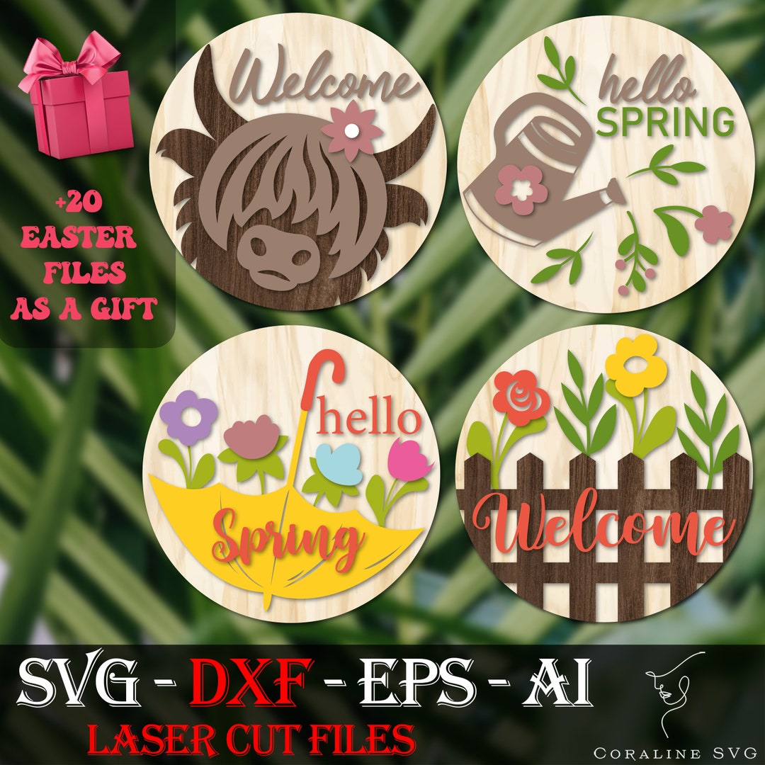 Hello Spring Farmhouse Svg Bundle, Highland Cow, Fence Flowers, and ...