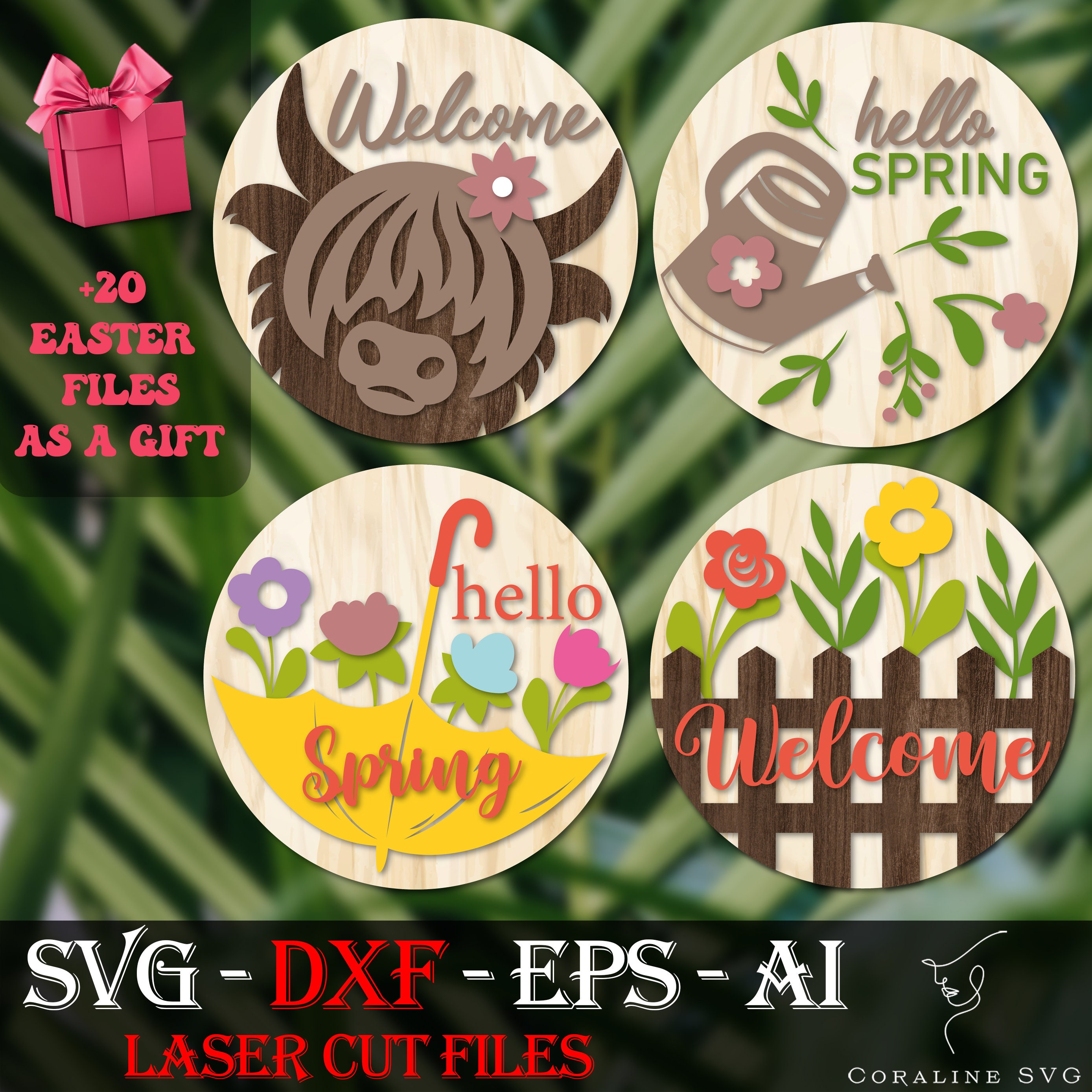 Hello Spring Farmhouse Svg Bundle, Highland Cow, Fence Flowers, and ...