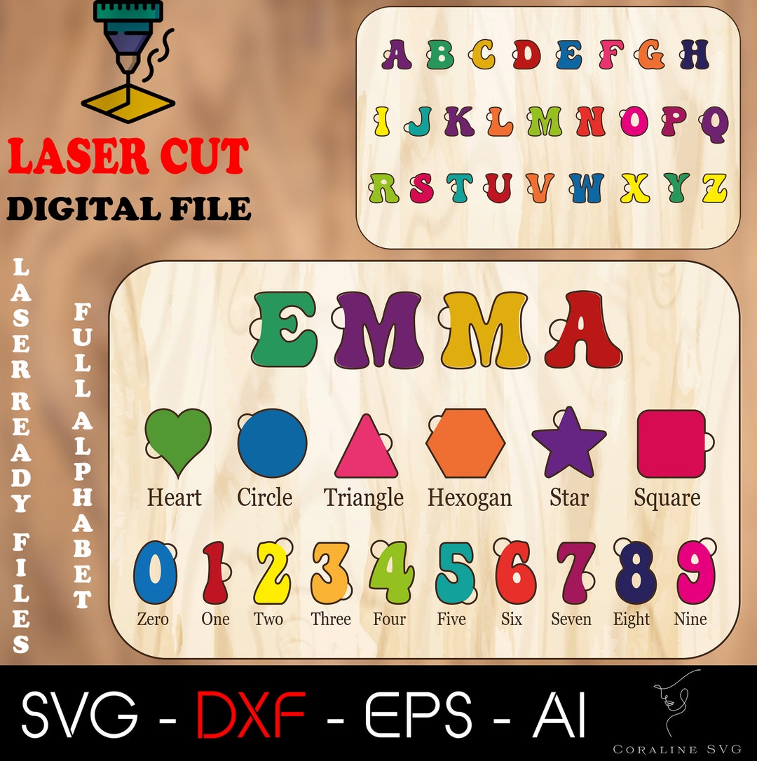 Laser Cut Name Puzzle SVG: Numbers & Shapes Puzzle Template (digital ...