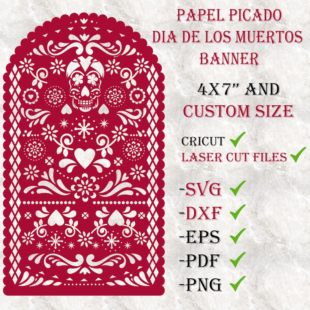 Dia De Muertos Papel Picado Banner: 4x7 Custom Size (SVG, PDF, PNG) - Etsy