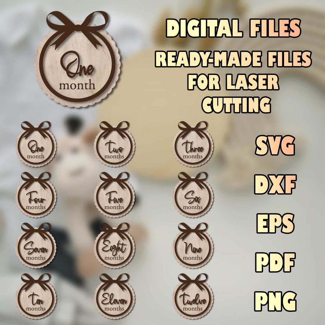 Baby Milestone SVG Laser Cut Files: Hello World, Monthly Bow Design ...
