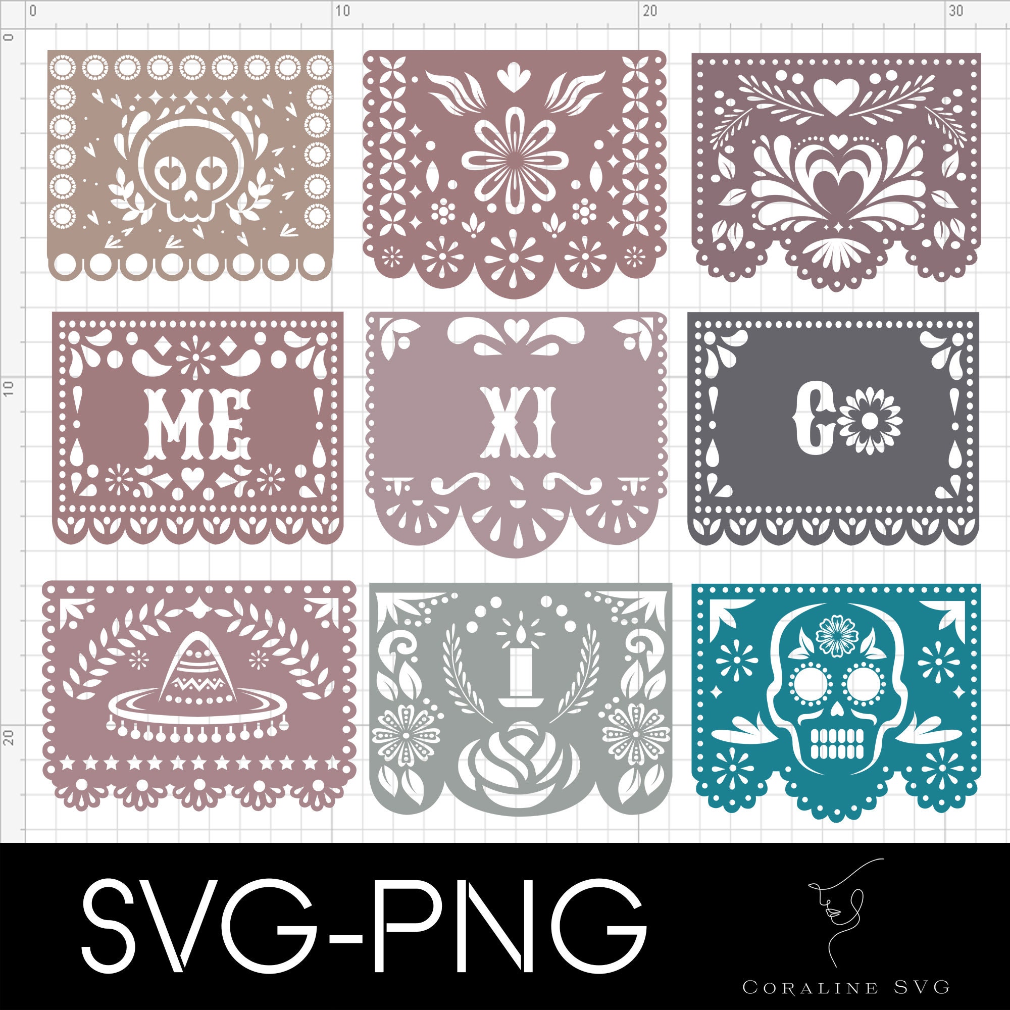 9pcs Papel Picado Svg Template, for Cricut, Fiesta Svg, Mexico Svg ...