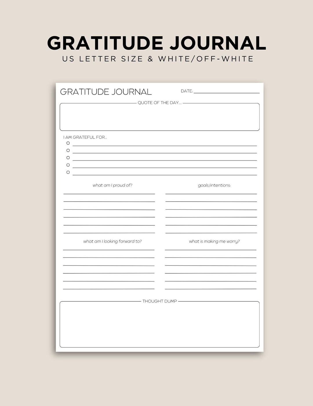 Simple Minimal Gratitude Journal Digital With Prompts, Gratitude ...