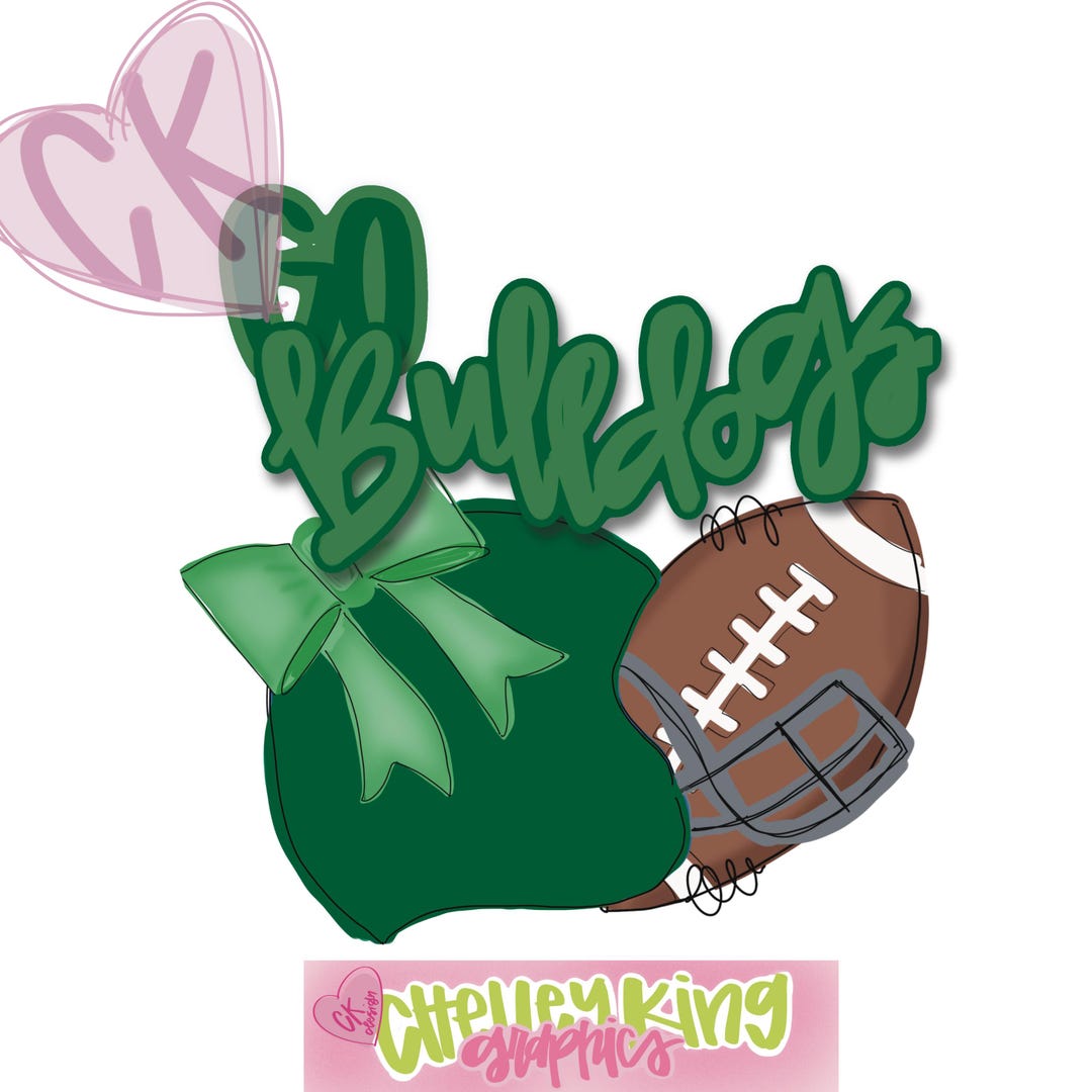 Bulldogs Green Football Helmet Hand Drawn Ribbon Coquette Preppy Team ...