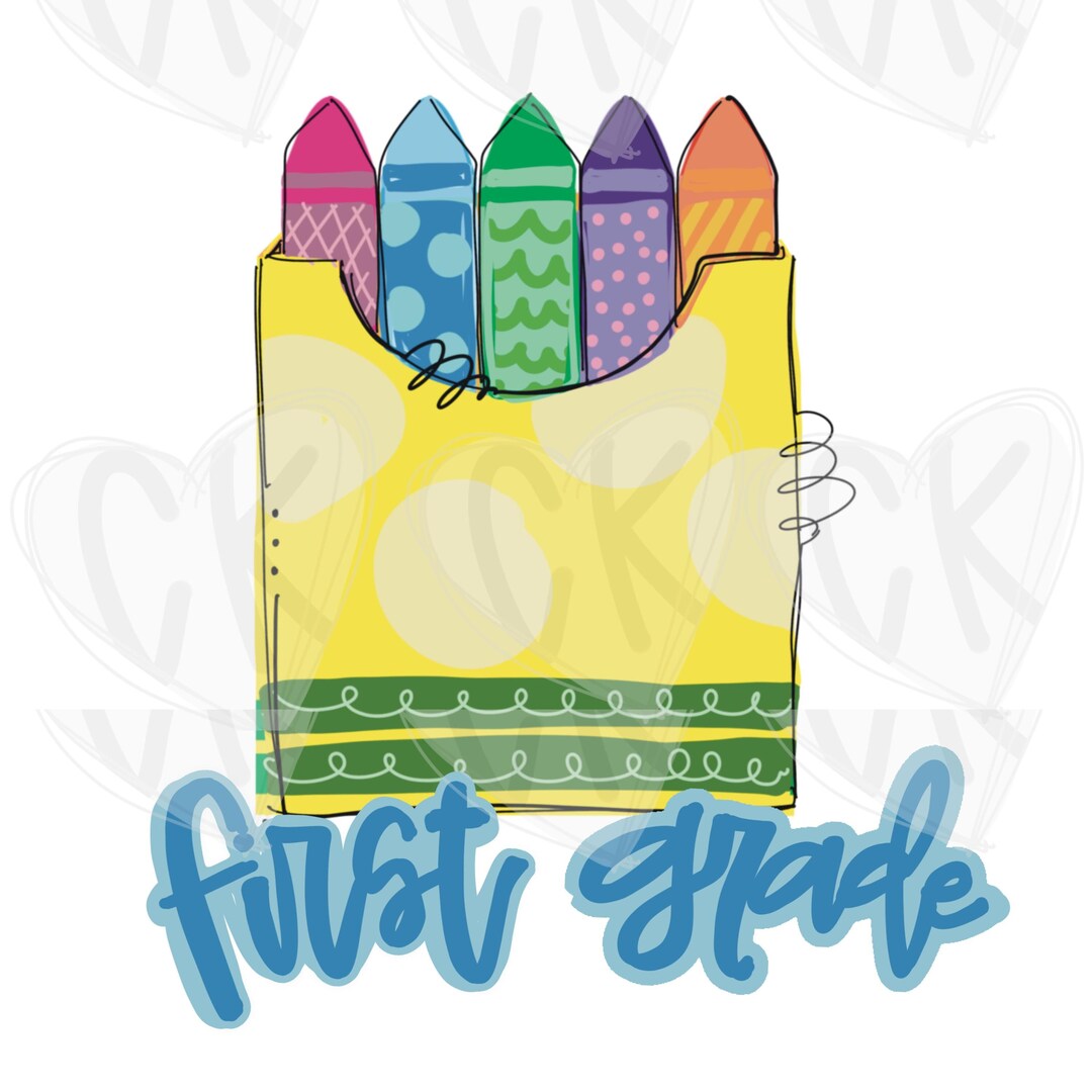 Back to School First Grade Crayons Bright Yellow Fun Grade School Png ...