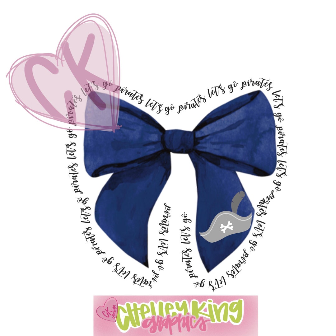 Blue Let's Go Pirates Bow Cheer Football Baseball Mascot Preppy Bow ...