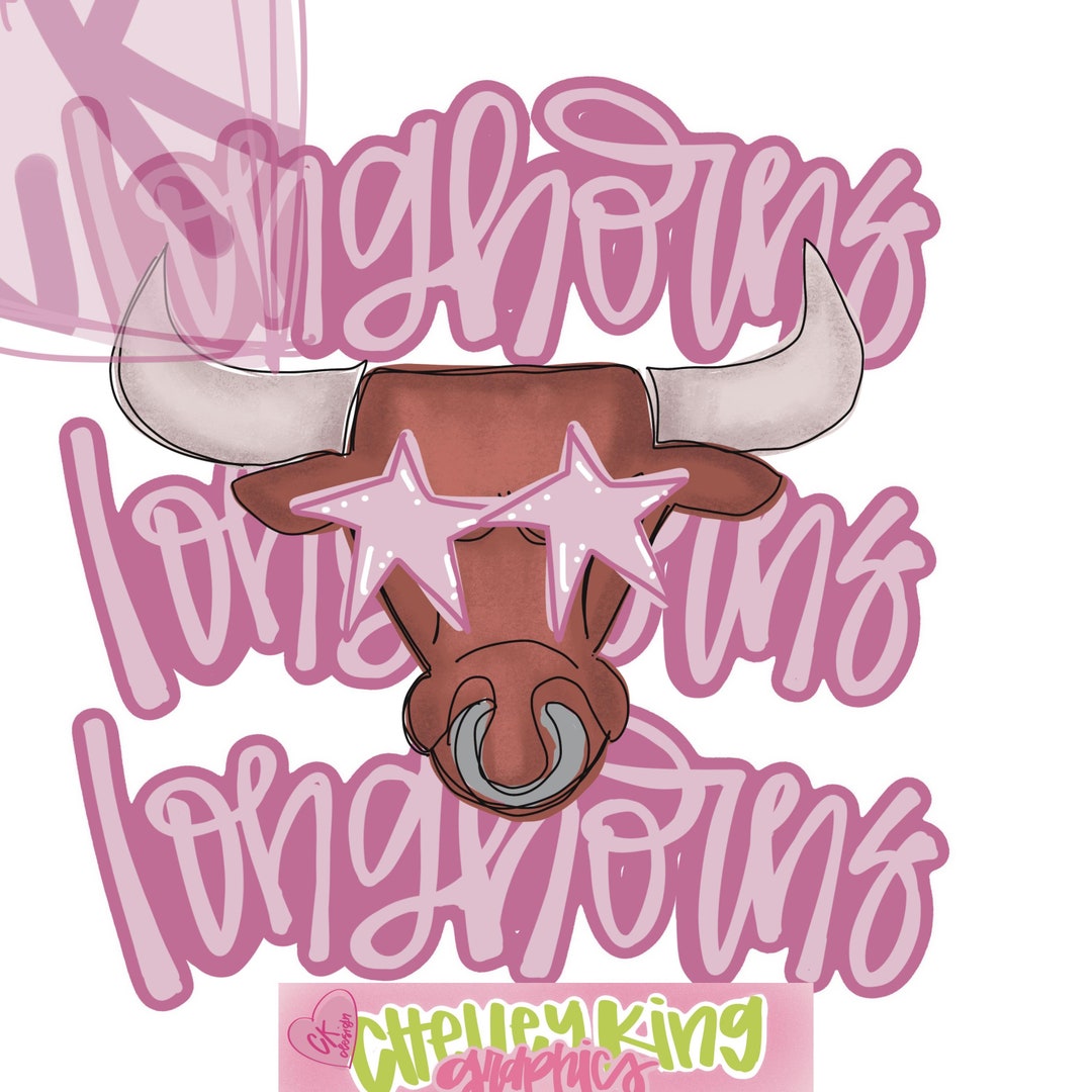 Longhorns Bull Pennant Mascot Star Pink Dtg Png Instant Digital ...