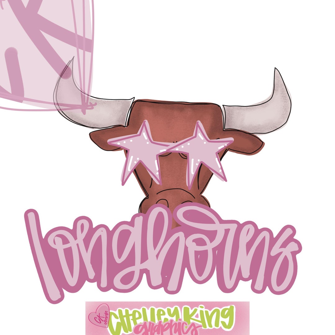 Longhorns Bull Pennant Mascot Star Pink Dtg Png Instant Digital ...