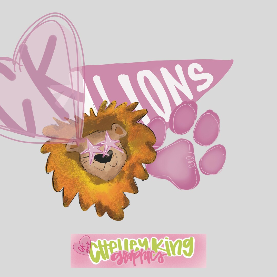 Lions Mascot Team Paw Pink Dtg Png Instant Digital Download Cute ...
