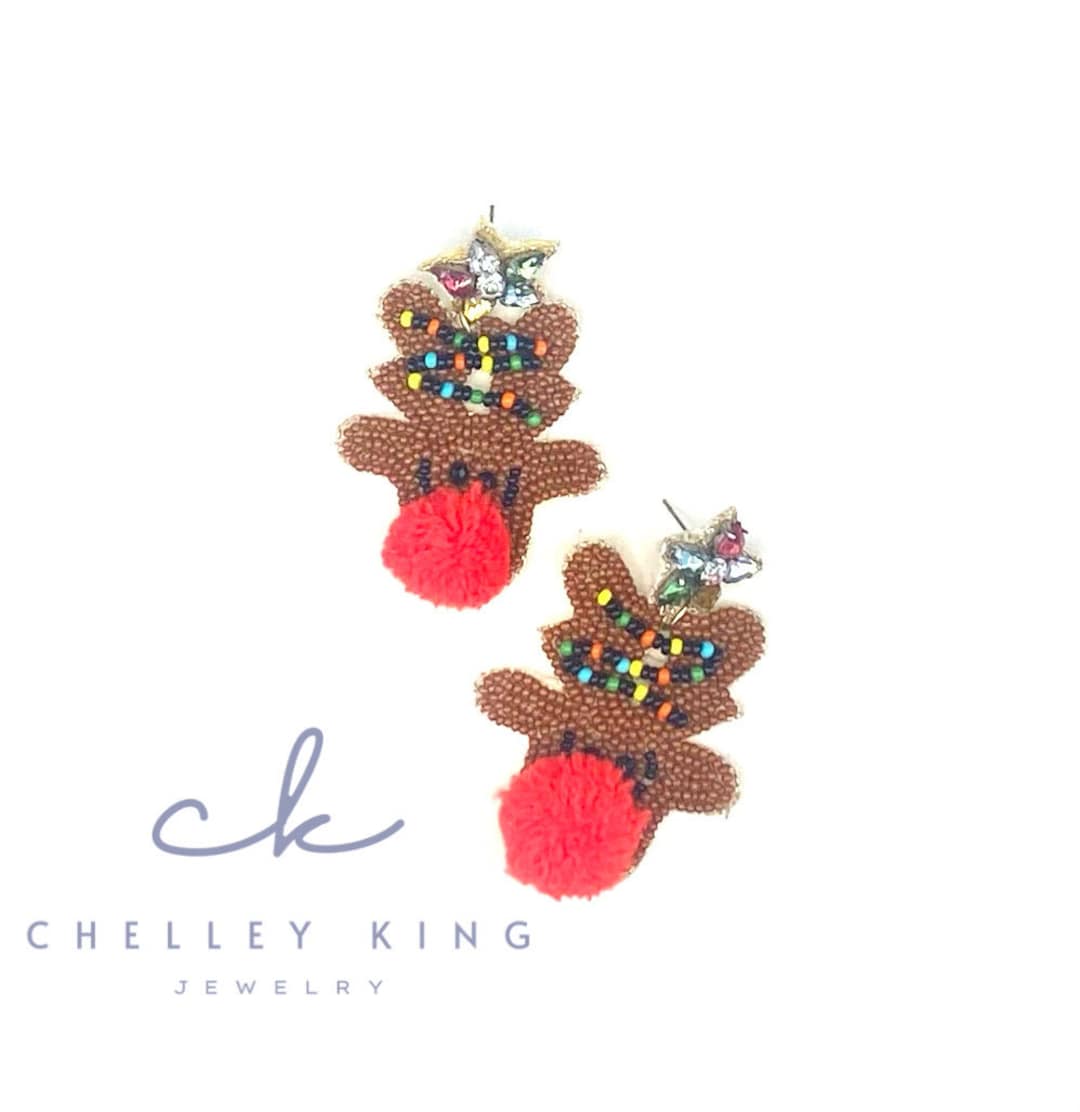 Christmas Reindeer Rudolph Red Nose Dangle Sparkly Preppy Boho - Etsy