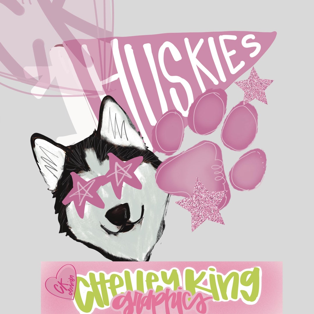 Huskies Preppy Stars Team Spirit Mascot Pennant Pink Dtg Png Instant ...