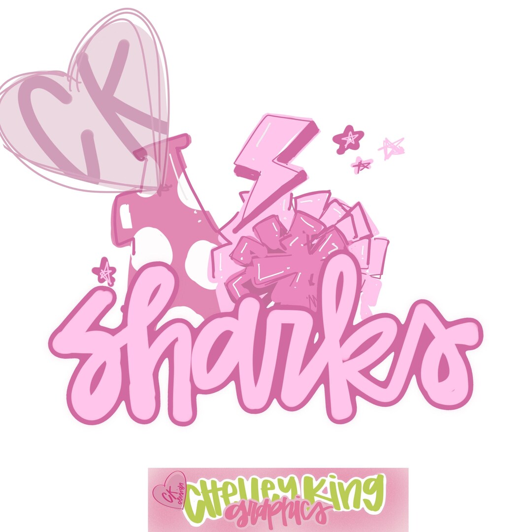 Sharks Pink Cheer Poms Football Mascot Preppy Png Instant Digital ...