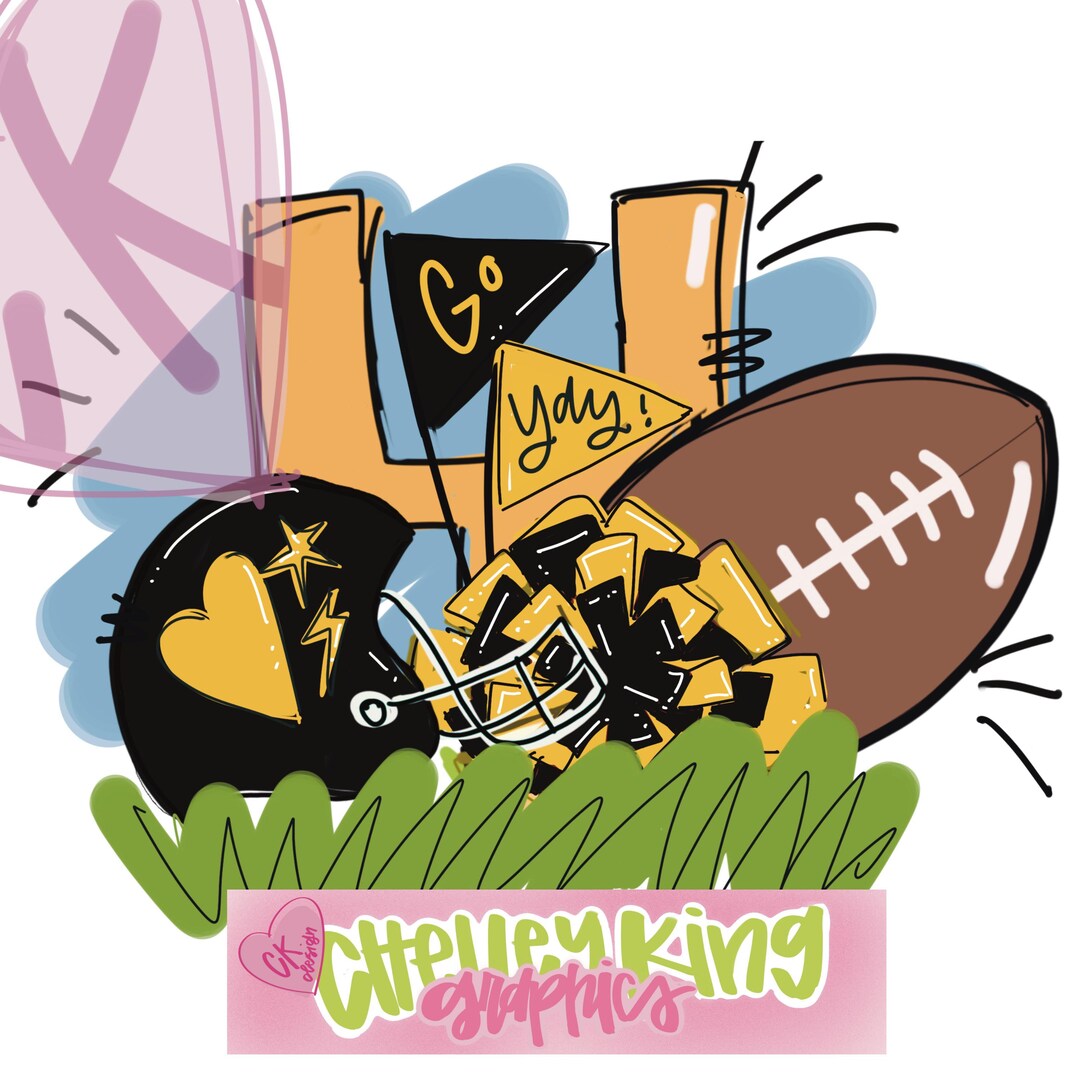 Yellow Black Team Spirit Cheer Football Mascot Preppy Dtg Png Instant ...