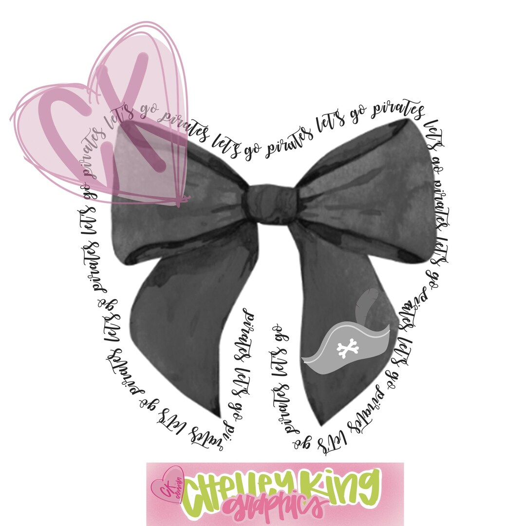 Black Let's Go Pirates Bow Cheer Football Baseball Mascot Preppy Bow ...