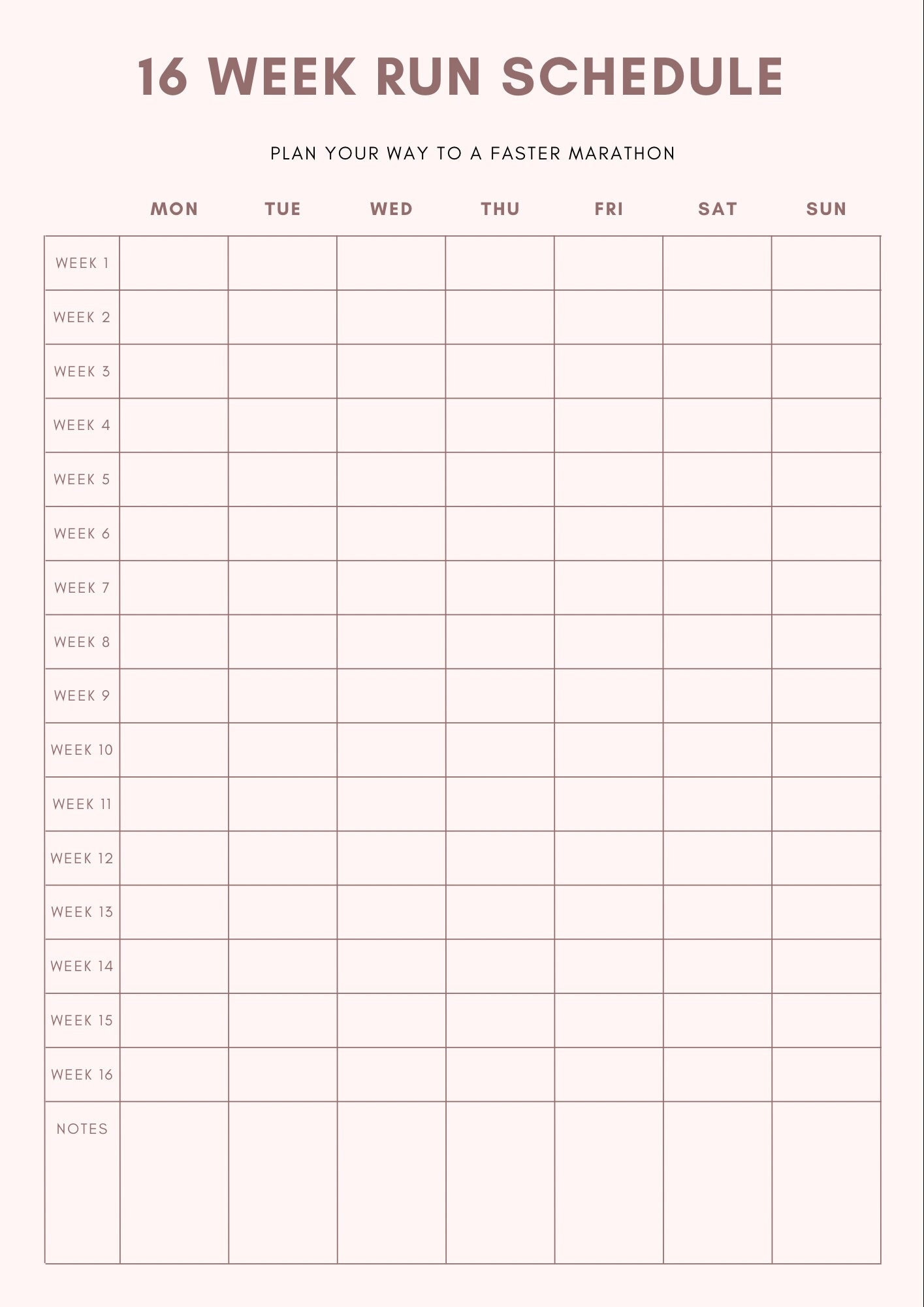 Printable 16 Week Marathon Plan Template - Etsy