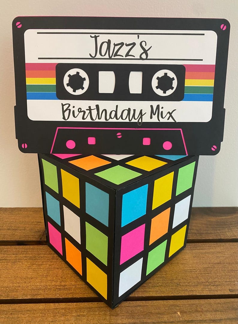 80's Birthday Mix Tape Cake Topper With Rubik's Cube Retro Paper ...