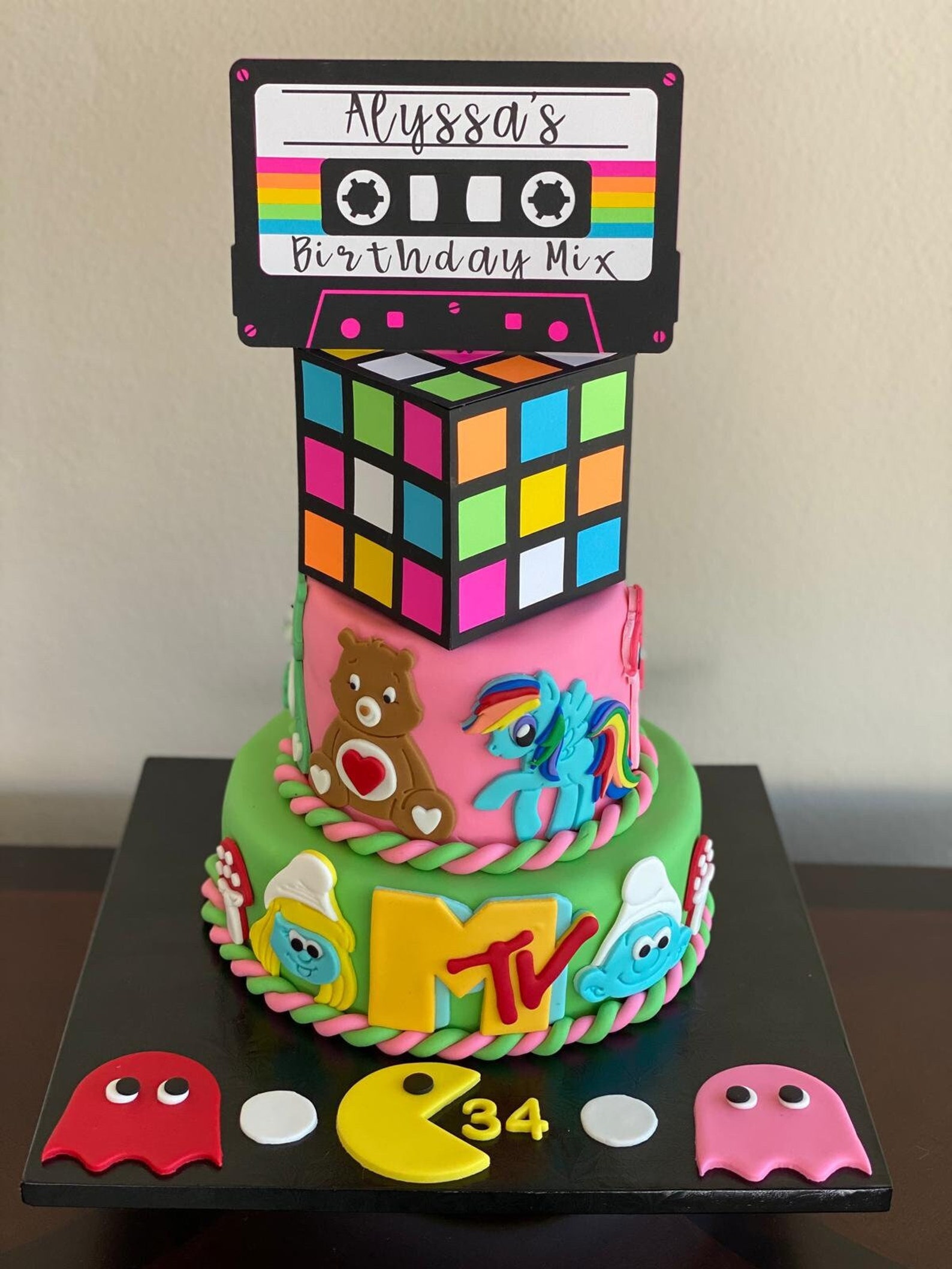 80's Birthday Mix Tape Cake Topper With Rubik's Cube Retro Paper ...