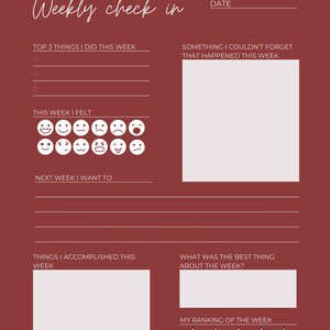 Digital Weekly Check-in List - Etsy
