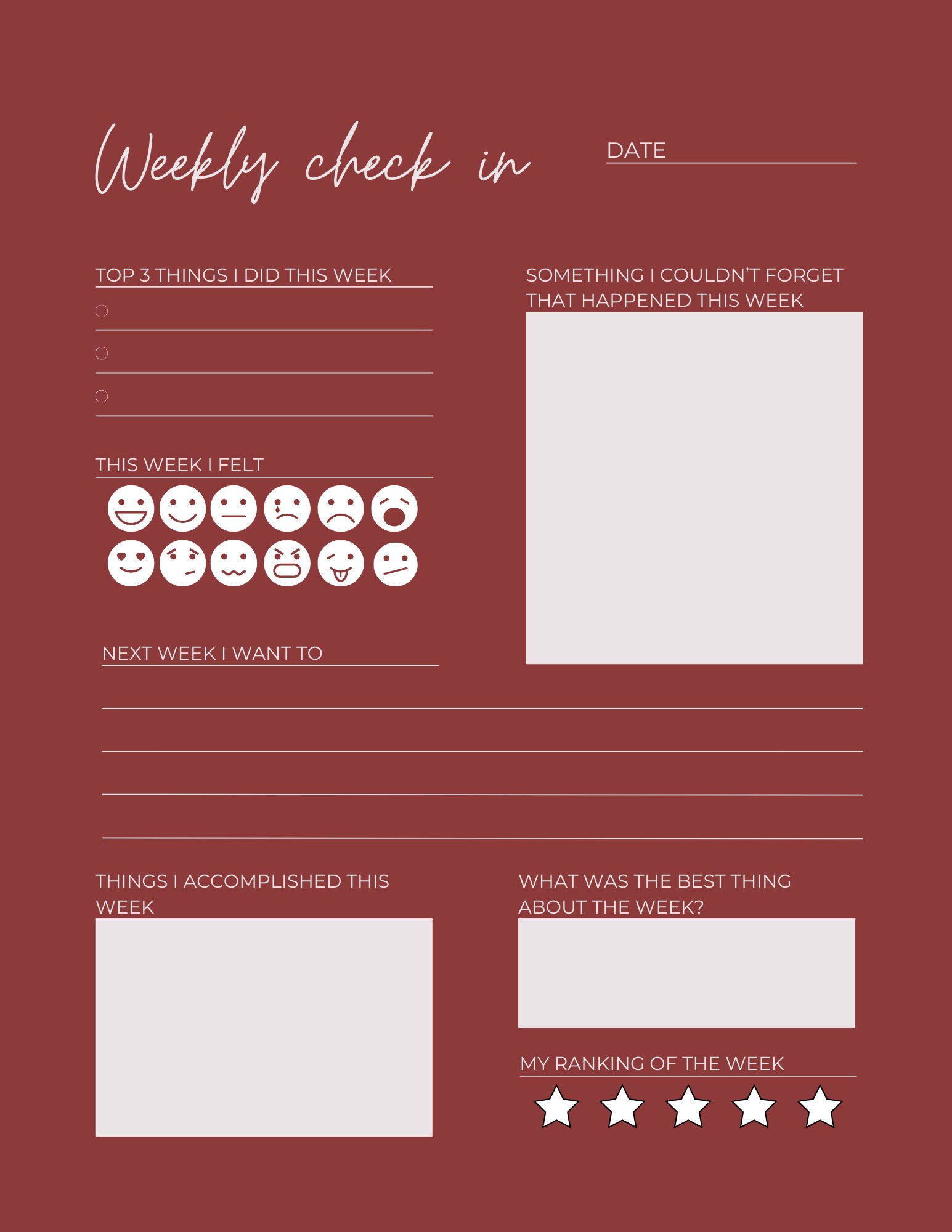 Digital Weekly Check-in List - Etsy