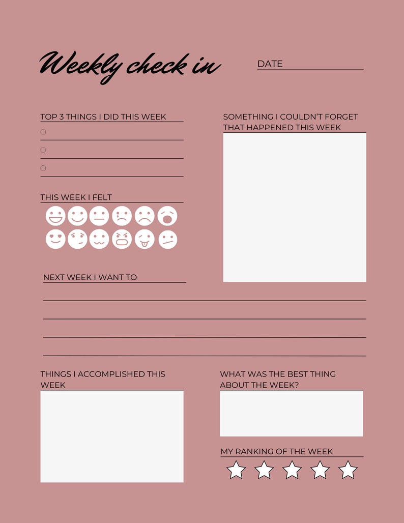 Digital Weekly Check-in List - Etsy
