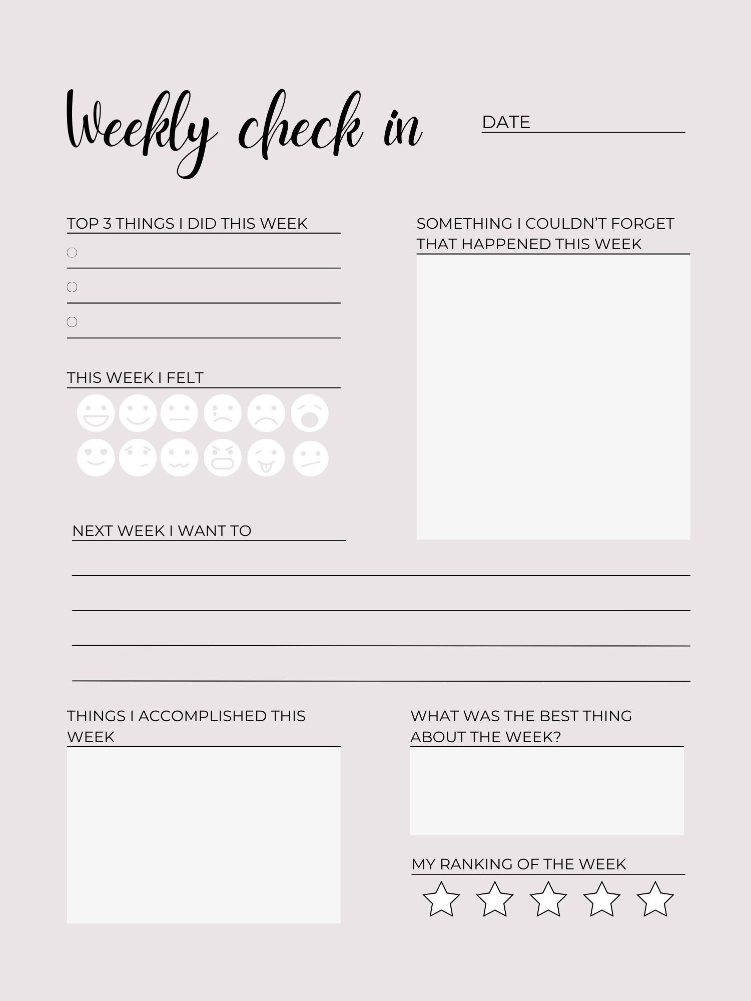 Digital Weekly Check-in List - Etsy