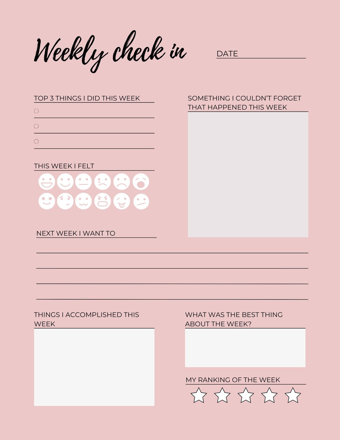 Digital Weekly Check-in List - Etsy