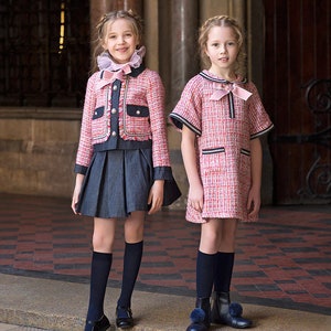 Girl's Pink Tweed Dress With Tiny Bow Collar and Garnish - Etsy