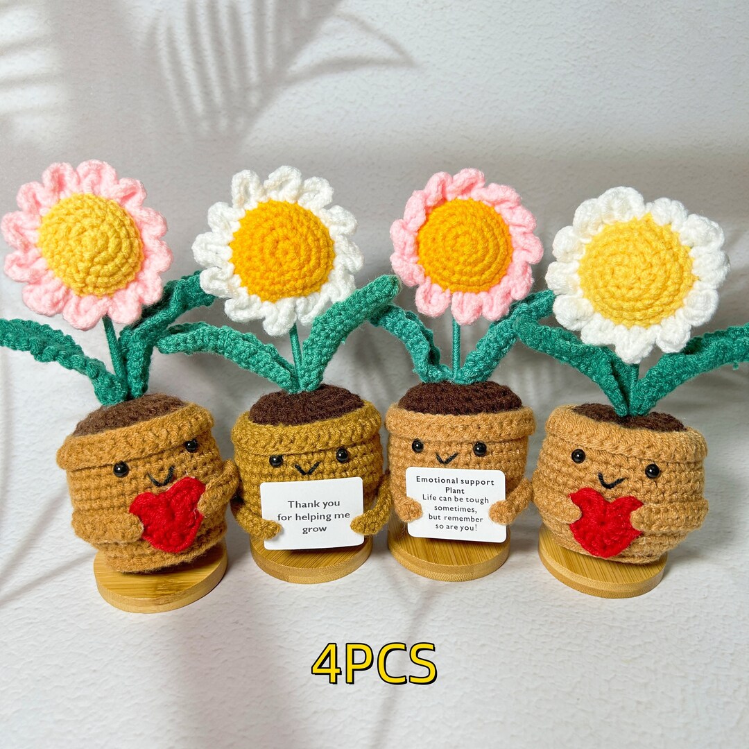 Handmade Crochet Daisy/heart Flower Shaped Potted-emotional Support ...