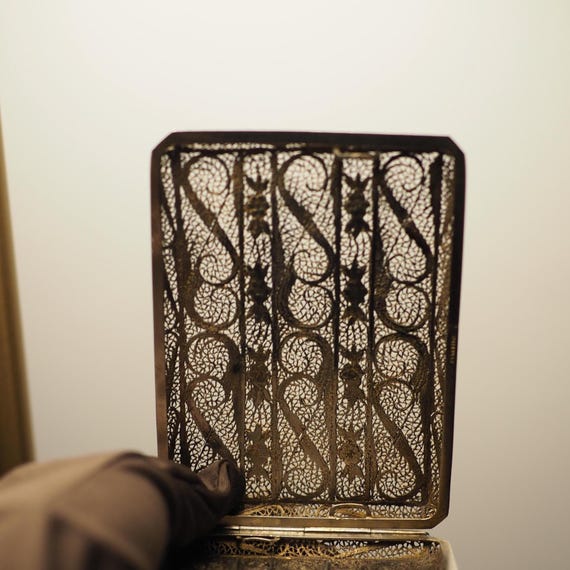 Antique Portuguese Filigree Card Case: Silver-Gilt En… - Gem