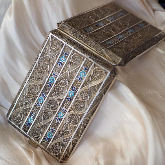 Antique Portuguese Filigree Card Case: Silver-Gilt En… - Gem