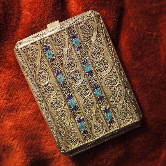 Antique Portuguese Filigree Card Case: Silver-Gilt En… - Gem