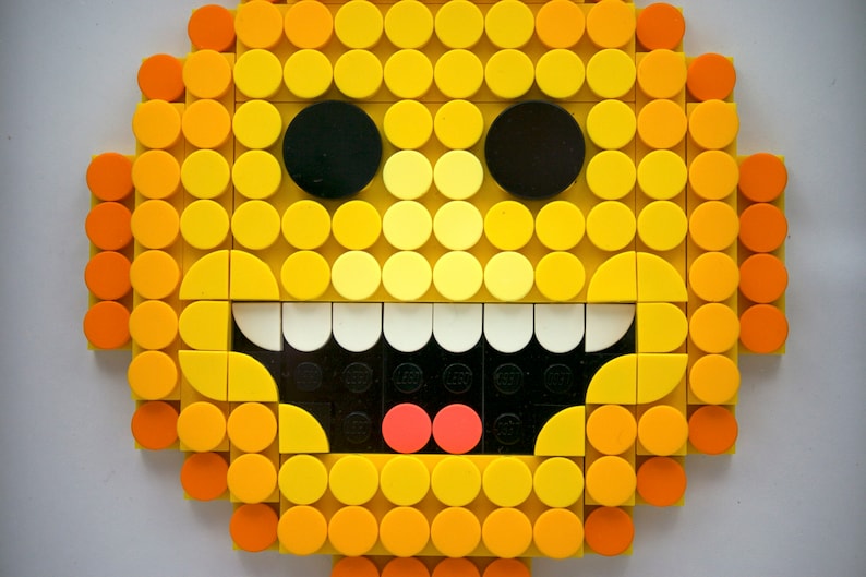 Framed Grinning Face Emoji Brick Art, Made Using Toy Bricks - Etsy