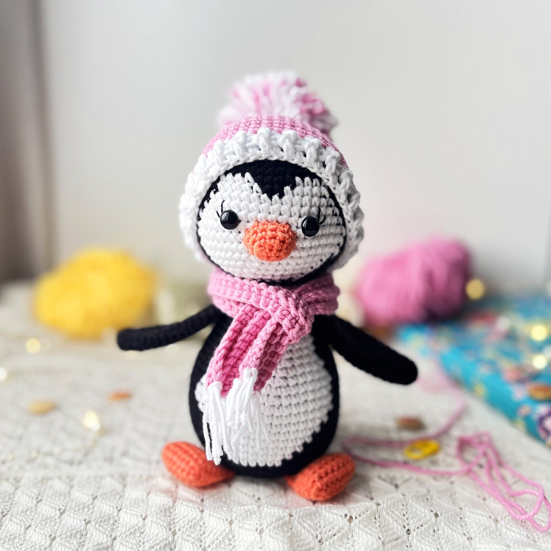Birthday Gift Stuffed Penguin Toy in Pink Hat Handmade Soft Animal Toy ...