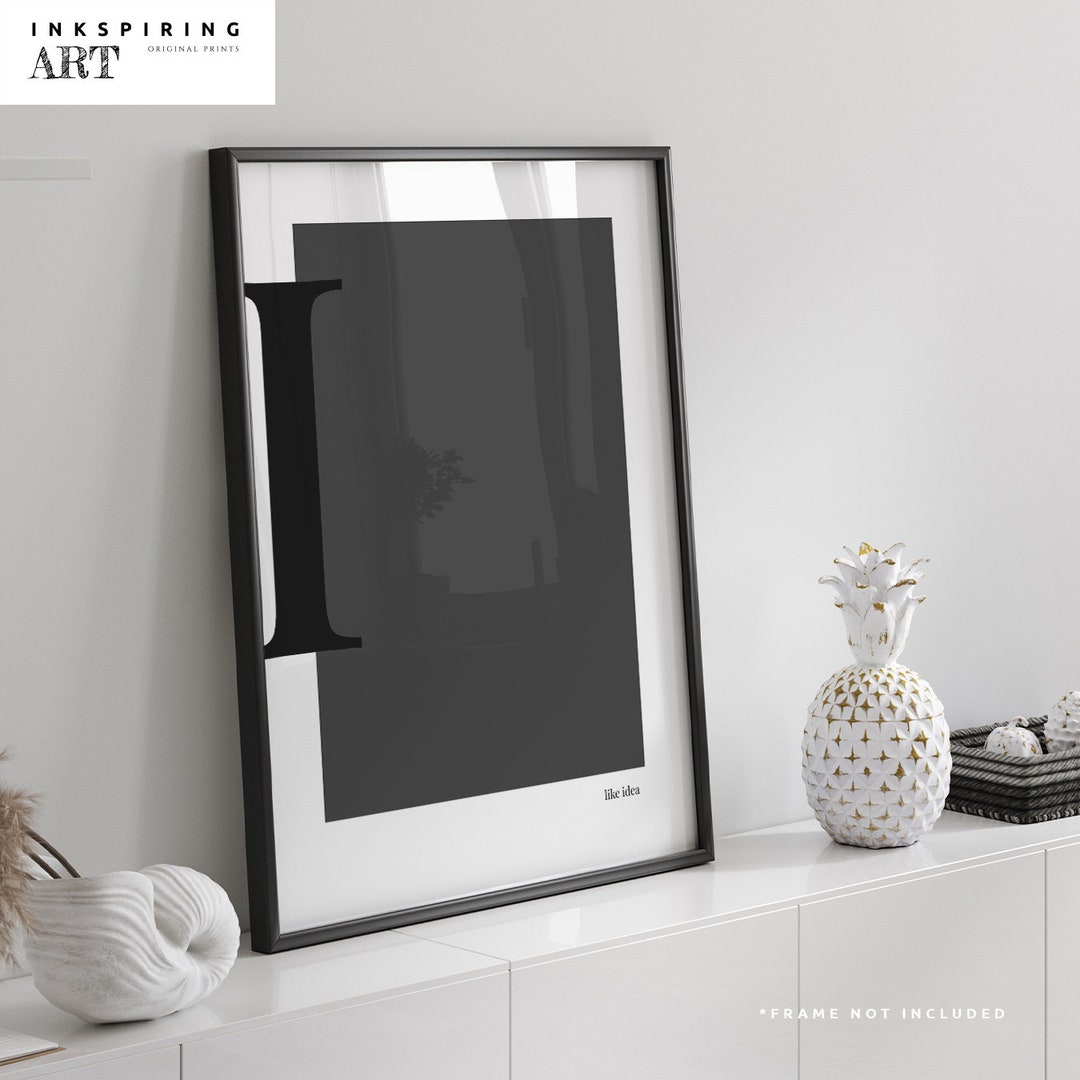 Initial Poster LETTER I Custom Print Personalized Black and White Wall ...