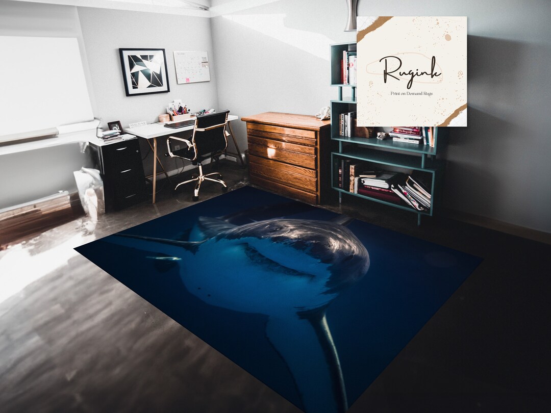 Shark Pattern Rug, Ocean Theme Rug, Fish Rug, Home Decor Rug, Designer ...