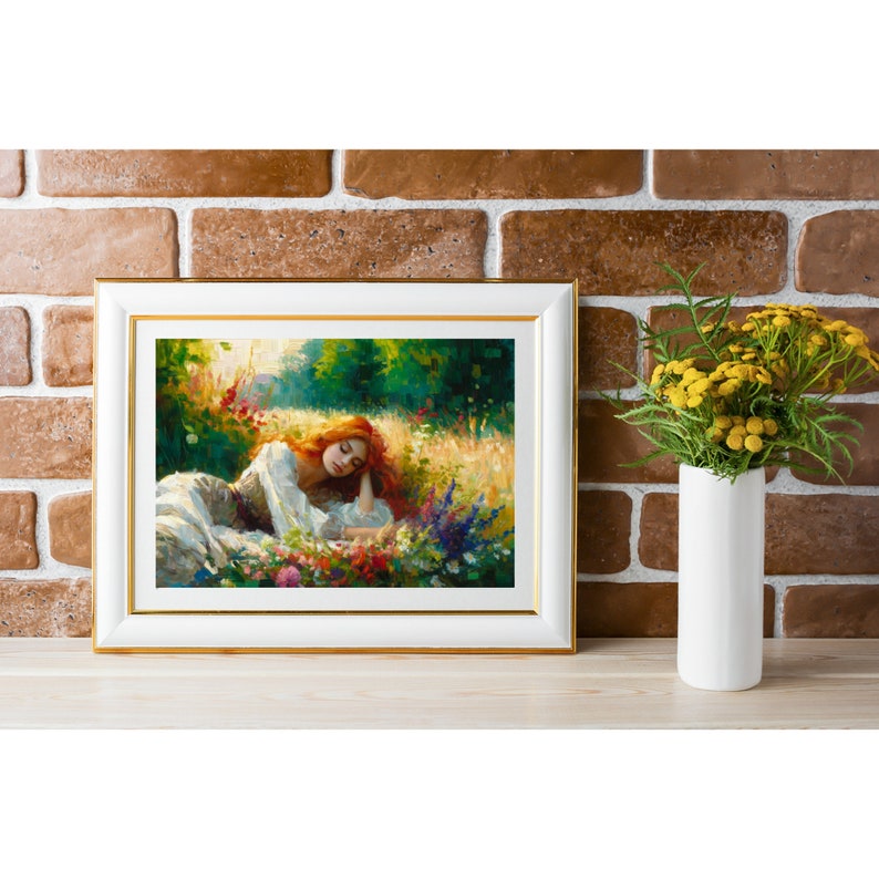 Girl Laying in Field of Spring Flowers Digital Wall Art Home Decor ...