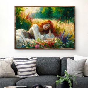 Girl Laying in Field of Spring Flowers Digital Wall Art Home Decor ...