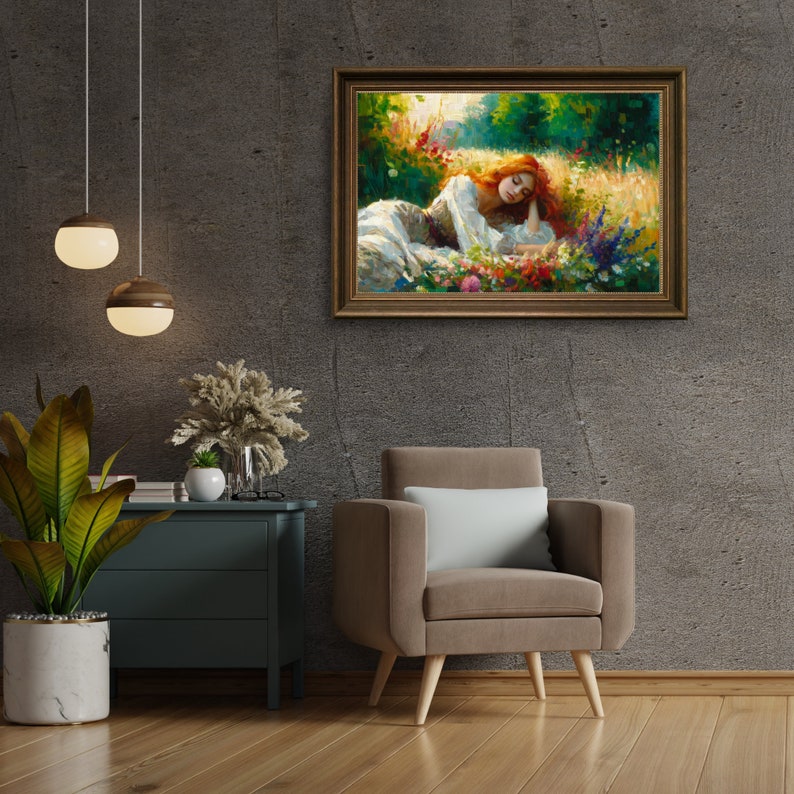 Girl Laying in Field of Spring Flowers Digital Wall Art Home Decor ...