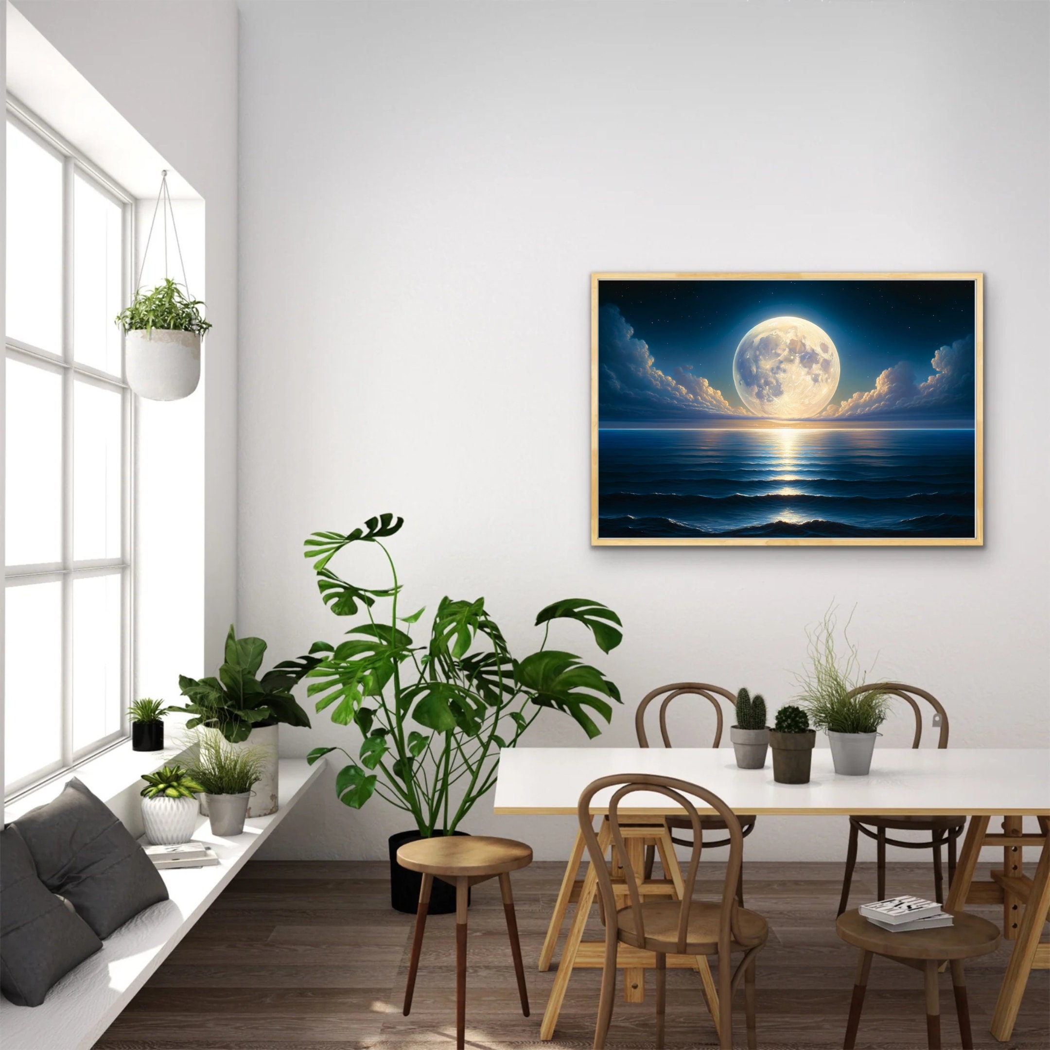 Moon Setting Over Ocean Digital Wall Art Home Decor, Printable Artwork ...