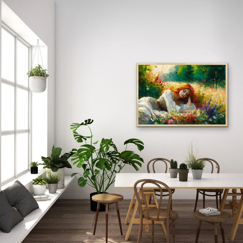 Girl Laying in Field of Spring Flowers Digital Wall Art Home Decor ...