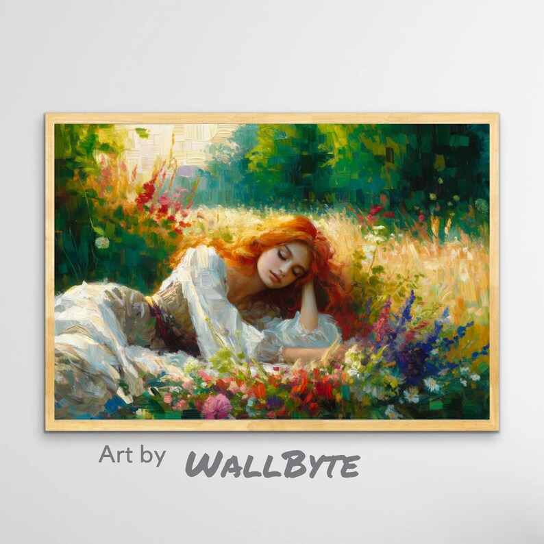 Girl Laying in Field of Spring Flowers Digital Wall Art Home Decor ...