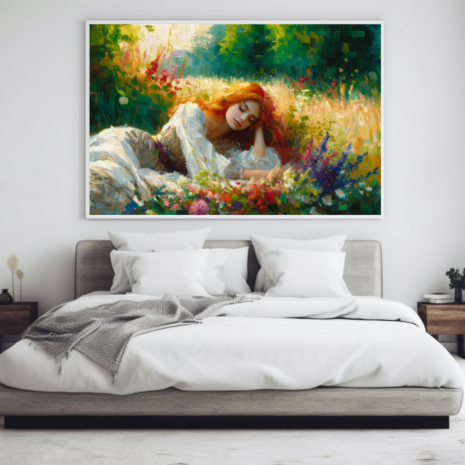 Girl Laying in Field of Spring Flowers Digital Wall Art Home Decor ...