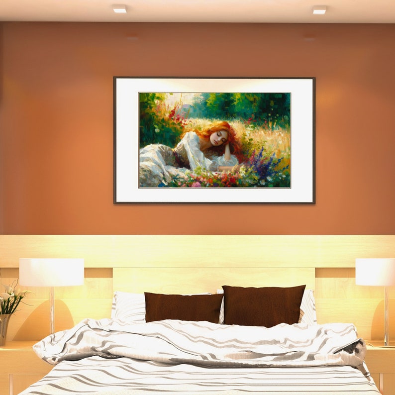 Girl Laying in Field of Spring Flowers Digital Wall Art Home Decor ...