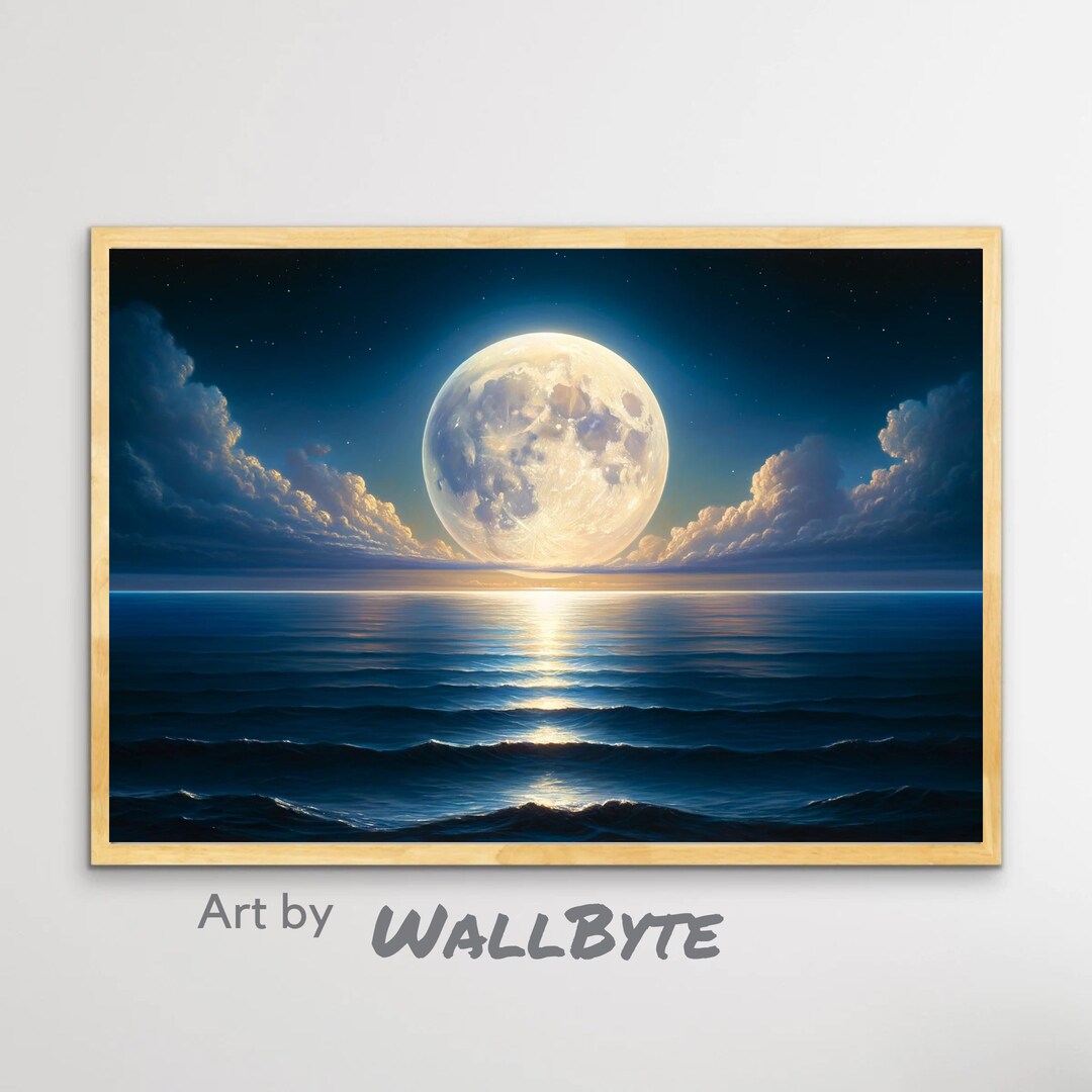 Moon Setting Over Ocean Digital Wall Art Home Decor, Printable Artwork ...