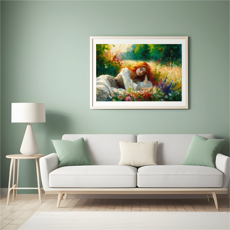 Girl Laying in Field of Spring Flowers Digital Wall Art Home Decor ...