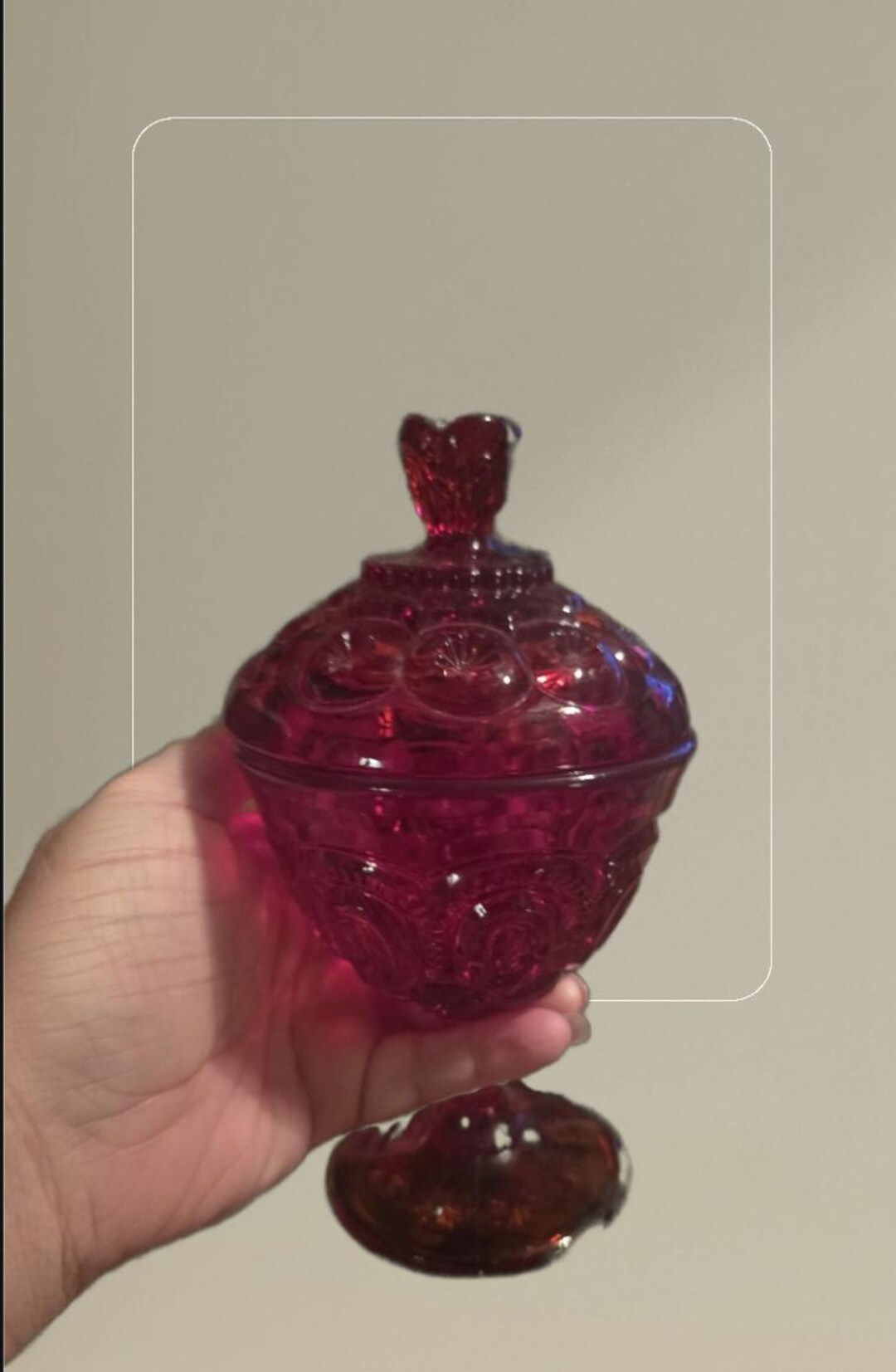 Moon and Stars Pattern Glass Fenton LG Wright 7" Covered Jelly Sherbert ...